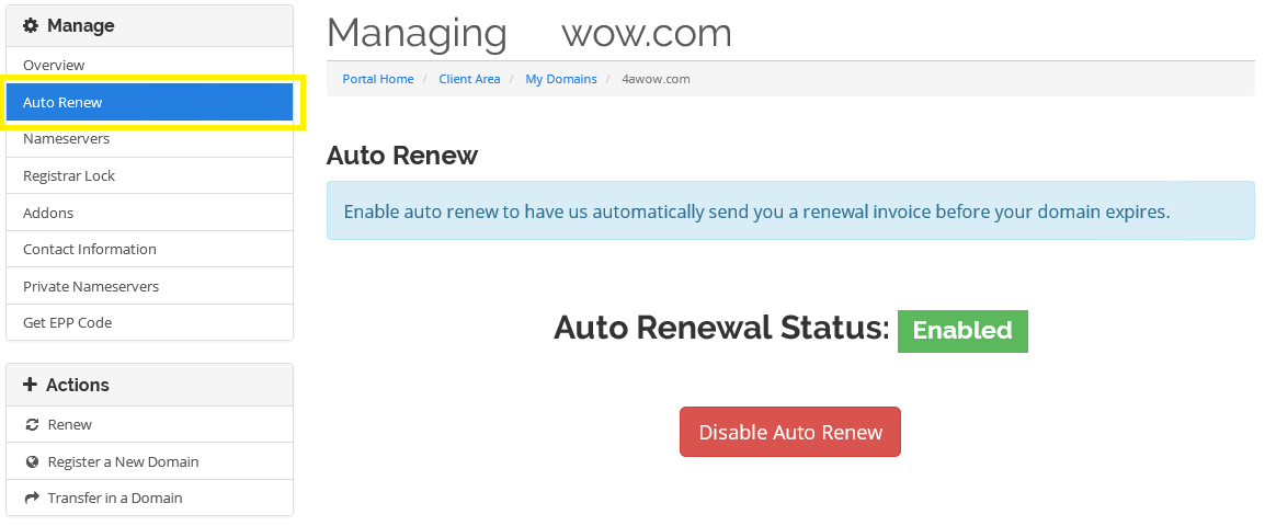 Disable auto-renew on your domain - Knowledgebase - PeoplesHost